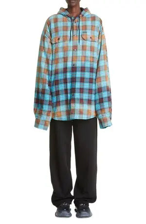 Balenciaga Gender Inclusive Oversize Bleach Check Cotton Flannel